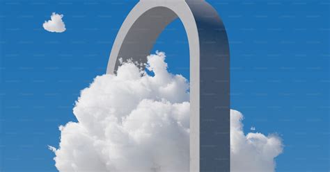 3d 렌더링 추상 구름 화창한 날에는 흰 구름이 푸른 하늘의 둥근 콘크리트 아치 아래에 떠 있습니다 최소한의 초현실적 인 꿈 개념 사진 Unsplash의 디지털로