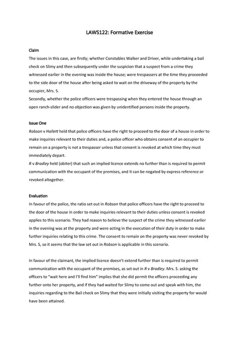 Laws122 Formative Exercise Laws122 Formative Exercise Claim The Issues In This Case Are