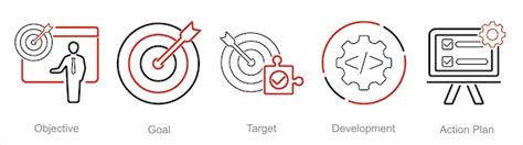 Premium Vector A Set Of 5 Action Plan Icons As Objective Goal Target