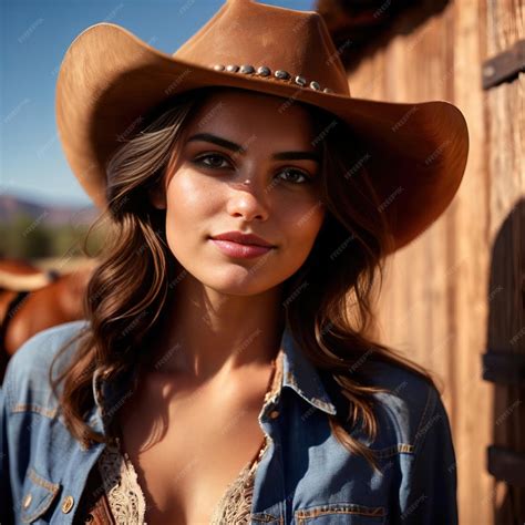 Premium Photo Young Pretty Cowgirl Female Cowgirl Smiling And Confident In Western Ranch