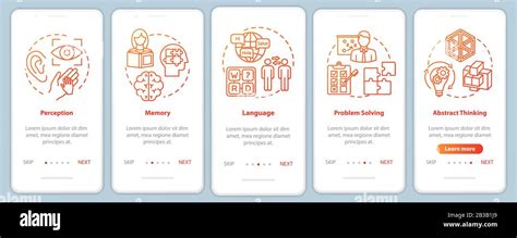Cognitive Processes Onboarding Mobile App Page Screen With Concepts Perception And Language