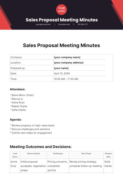 Free Sales Proposal Meeting Minutes Template To Edit Online