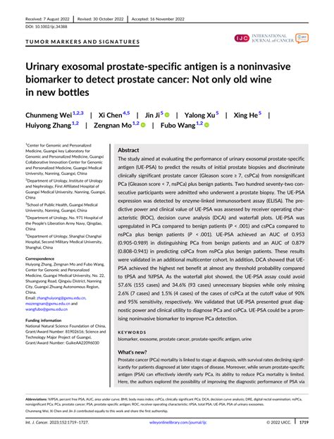 Urinary Exosomal Prostate‐specific Antigen Is A Noninvasive Biomarker