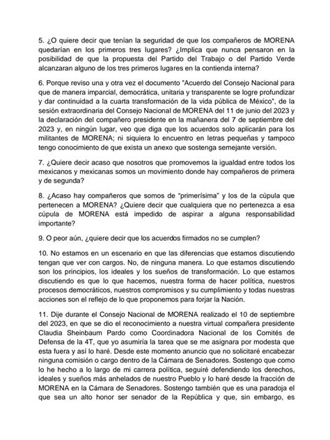 La Carta Completa Que Noroña Redactó En Respuesta A Amlo Y Morena Infobae