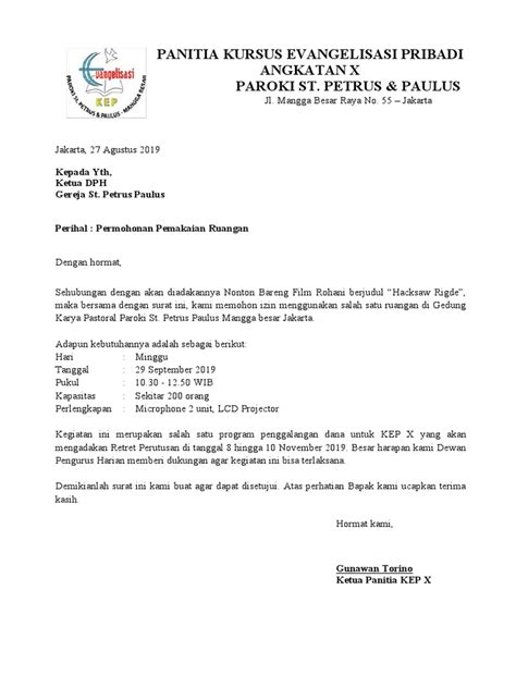 Surat Izin Pakai Ruangan Nobar Pdf
