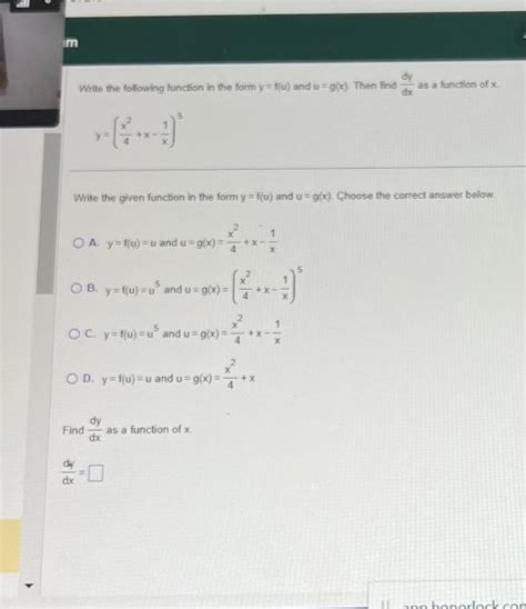 solved dy write the following function in the form y f u