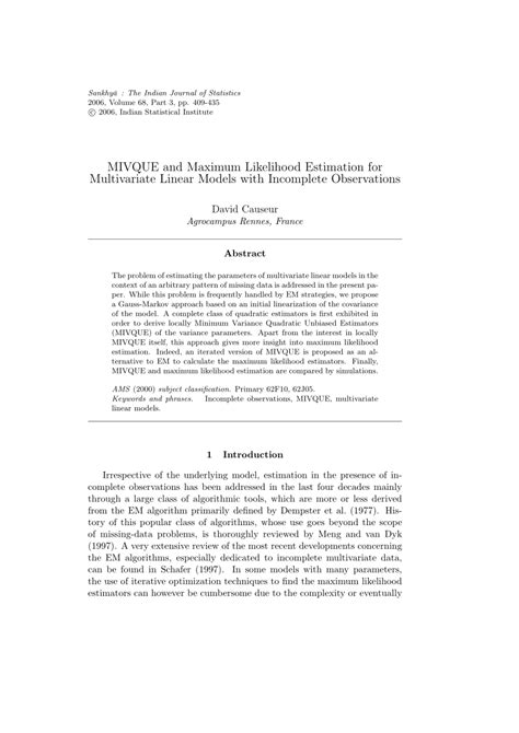 Pdf Mivque And Maximum Likelihood Estimation For Multivariate Linear