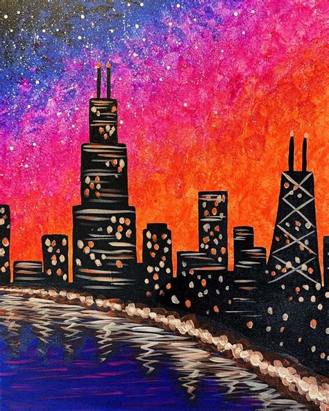 How To Paint City Skyline Sunset Painting City Lights Painting Easy