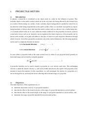 Lab 5 Projectile Motion Docx 5 PROJECTILE MOTION 5 1 Introduction In Physics A Projectile