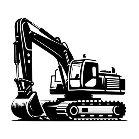 Векторная иллюстрация силуэта строительного экскаватора изолированная на белом фоне Премиум