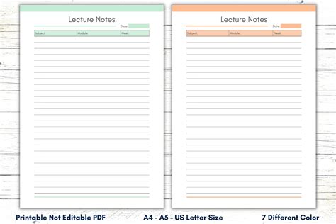 Printable Lecture Notes Template Note Taking Sheet Lined Note Pages