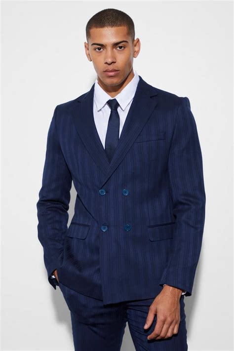 Slim Double Breasted Stripe Suit Jacket Boohoo Uk