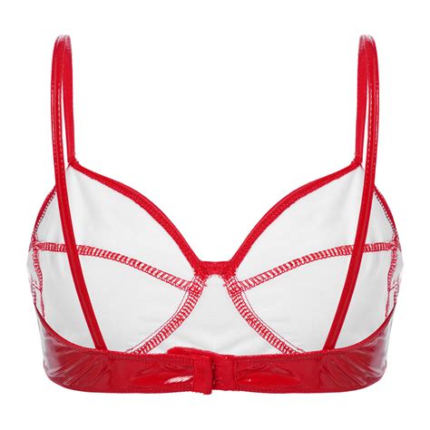 Damen Wetlook Bh Push Up Bra Oberteil Lackleder Bralette Tops Dessous