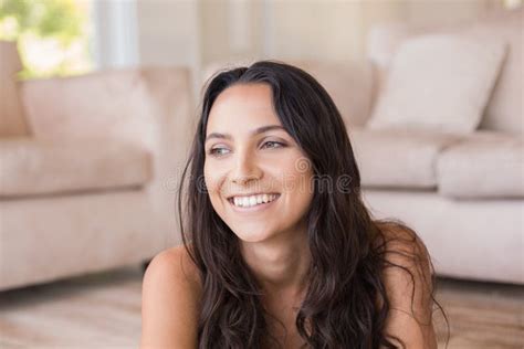 Pretty Brunette Lying On The Floor Stock Image Image Of Calm