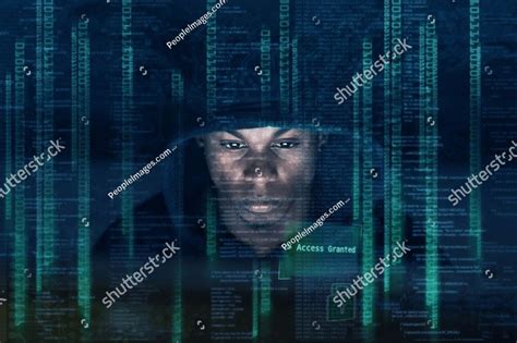 Night Hacker And Black Man With Coding For Cybersecurity Firewall Breach Or Programming