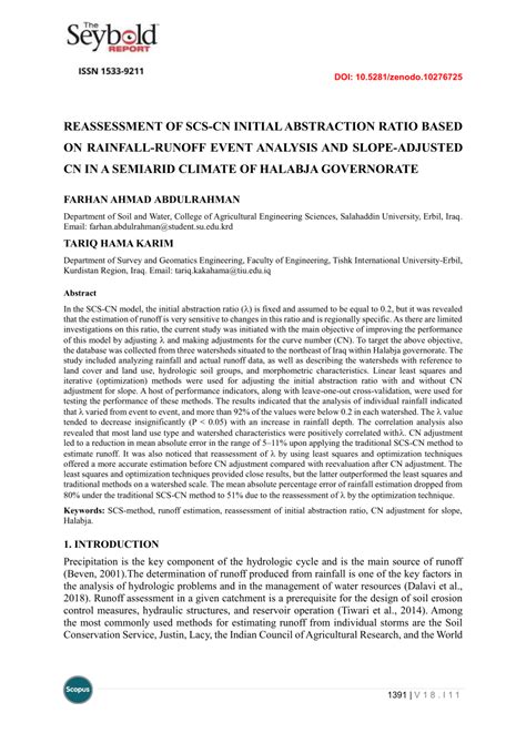 PDF REASSESSMENT OF SCS CN INITIAL ABSTRACTION RATIO BASED ON RAINFALL RUNOFF EVENT ANALYSIS
