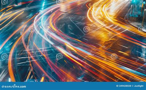 the hypnotic effect of intersecting car light trails at a crowded urban