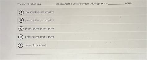 Solved The Incest Taboo Is A Q ﻿norm And The Use Of Condoms