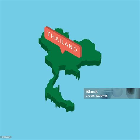 파란색 배경에 포인터와 국가 태국의 녹색 등각투영지도 현실적인 3d 벡터 개념지도 편집하고 사용자 정의하기 쉽습니다 Eps 10