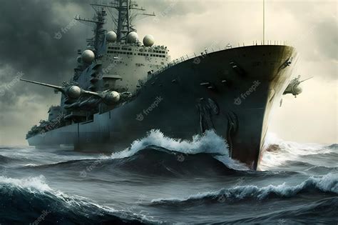 Premium Ai Image Navy Aircraft Carrier In Wavy Sea Water Neural