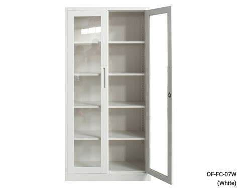 Ofix 5 Layer Glass Swing Door Steel Cabinet Dark Grey White White
