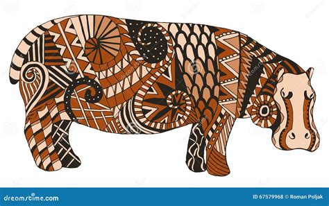 Hippo Zentangle Stylized Vector Illustration Freehand Pencil Stock