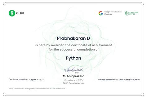 Prabhakaran D On Linkedin Greatfully Complete The Python Course