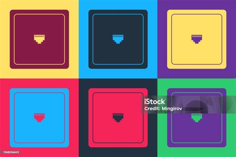 팝 아트 이더넷 소켓 사인 네트워크 포트 색상 배경에 격리된 케이블 소켓 아이콘입니다 Lan 포트 아이콘입니다 로컬 영역 커넥터 아이콘입니다 벡터 0명에 대한 스톡 벡터