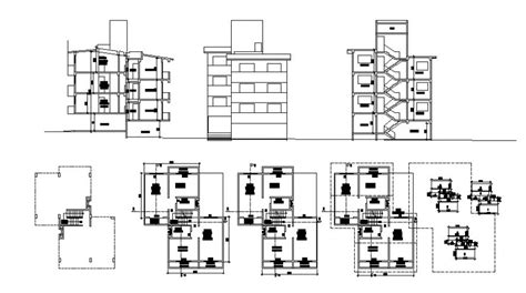 Housing Apartment Drawings 2d View Elevation Section Layout Plan Dwg File