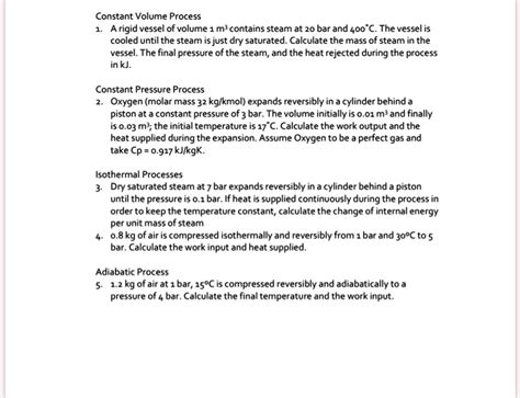 Constant Volume Process 1 A Rigid Vessel Of Volume 1 M³ Contains Steam