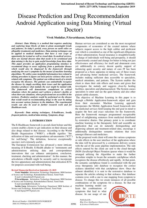 Pdf Disease Prediction And Drug Recommendation Android Application