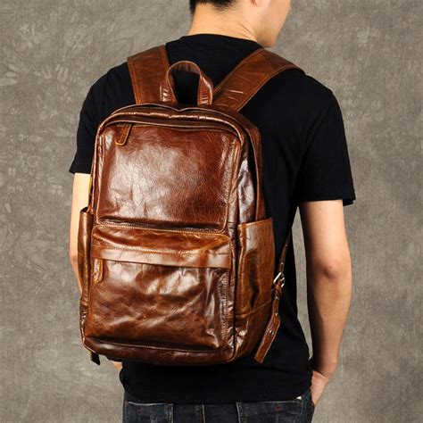 Genuine Leather Mens Cool Backpack Sling Bag Large Brown Travel Bag Hi