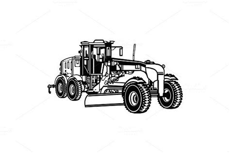Road Grader Construction Vehicle Vector Illustration