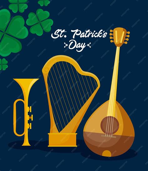Premium Vector Mandolin With Harp And Trump Of St Patrick Day