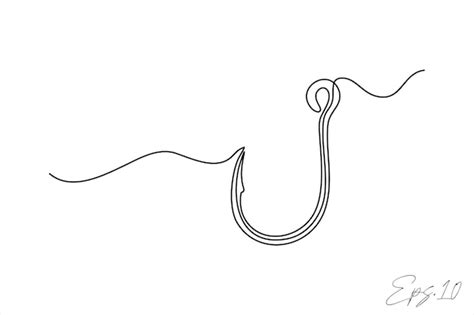 Illustration Vectorielle Dessin Au Trait Continu Dun Hameçon De Pêche