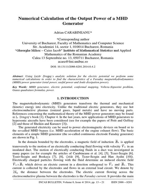 Numerical Calculation Of The Output Power Of A Mhd Generator Pdf