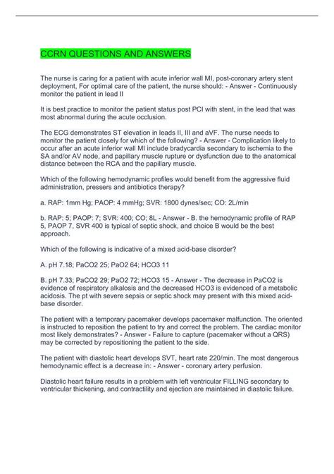 Ccrn Questions And Answers 20222023 Ccrn Stuvia Us