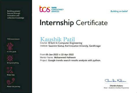 Kaushik Patil On Linkedin Thankyou Tcs Intern2022 Developer