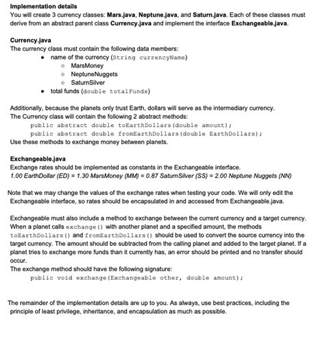 Solved Implementation Details You Will Create 3 Currency