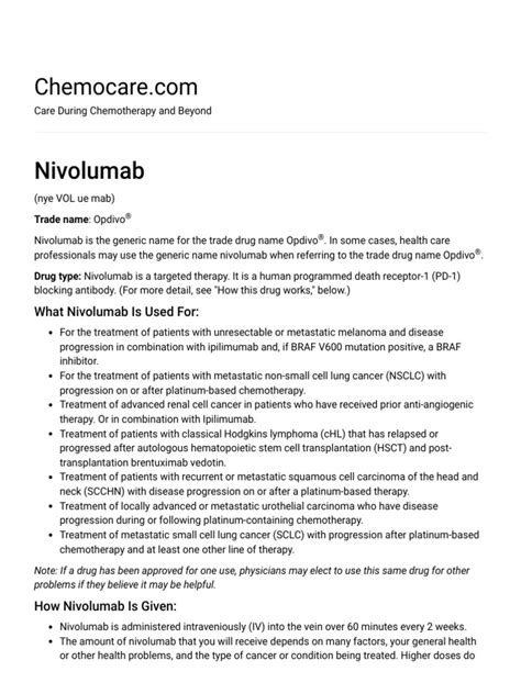 Immu Nivolumab Opdivo Pdf Medical Specialties Diseases And