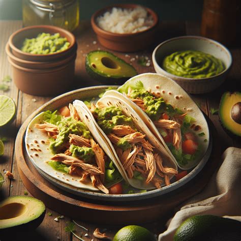 Tacos De Pollo Desmenuzado Con Salsa De Aguacate Deliciario