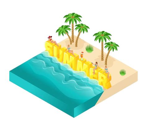 Premium Vector Isometric Cartoon People Girl In Bathing Suits Large