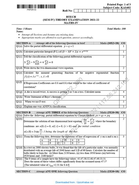 Maths Iv Pyqs Pdf Partial Differential Equation Equations