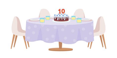 Dining Table Semi Flat Color Object Royalty Free Vector