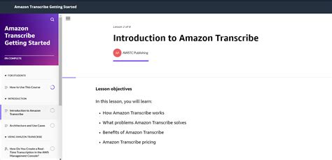 Amazon Transcribe Getting Started Tutorials Dojo