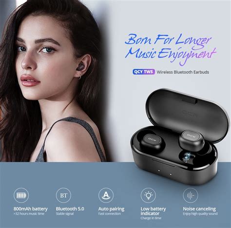 Earphones, QCY T2C Bluetooth Binaural Wireless Stereo Earbuds with Mic ...