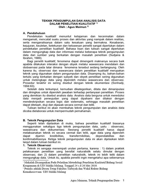 Teknik Pengumpulan Dan Analisis Data Pdf