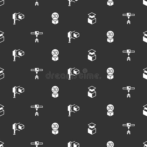 Set Layers 3d Printer House Scanner With Cube And Isometric On Seamless Pattern Vector Stock