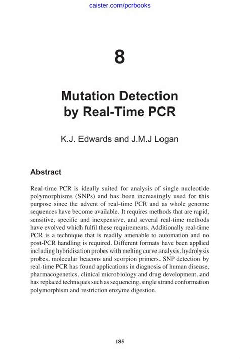 Pdf Mutation Detection By Real Time Pcr · Mutation Detection By Real Time Pcr K J Edwards And