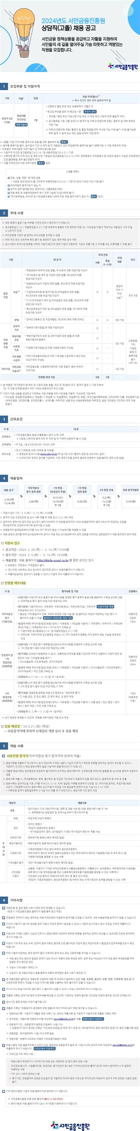 서민금융진흥원 채용공고 2024년도 상담직고졸 채용 공고 2024년 채용